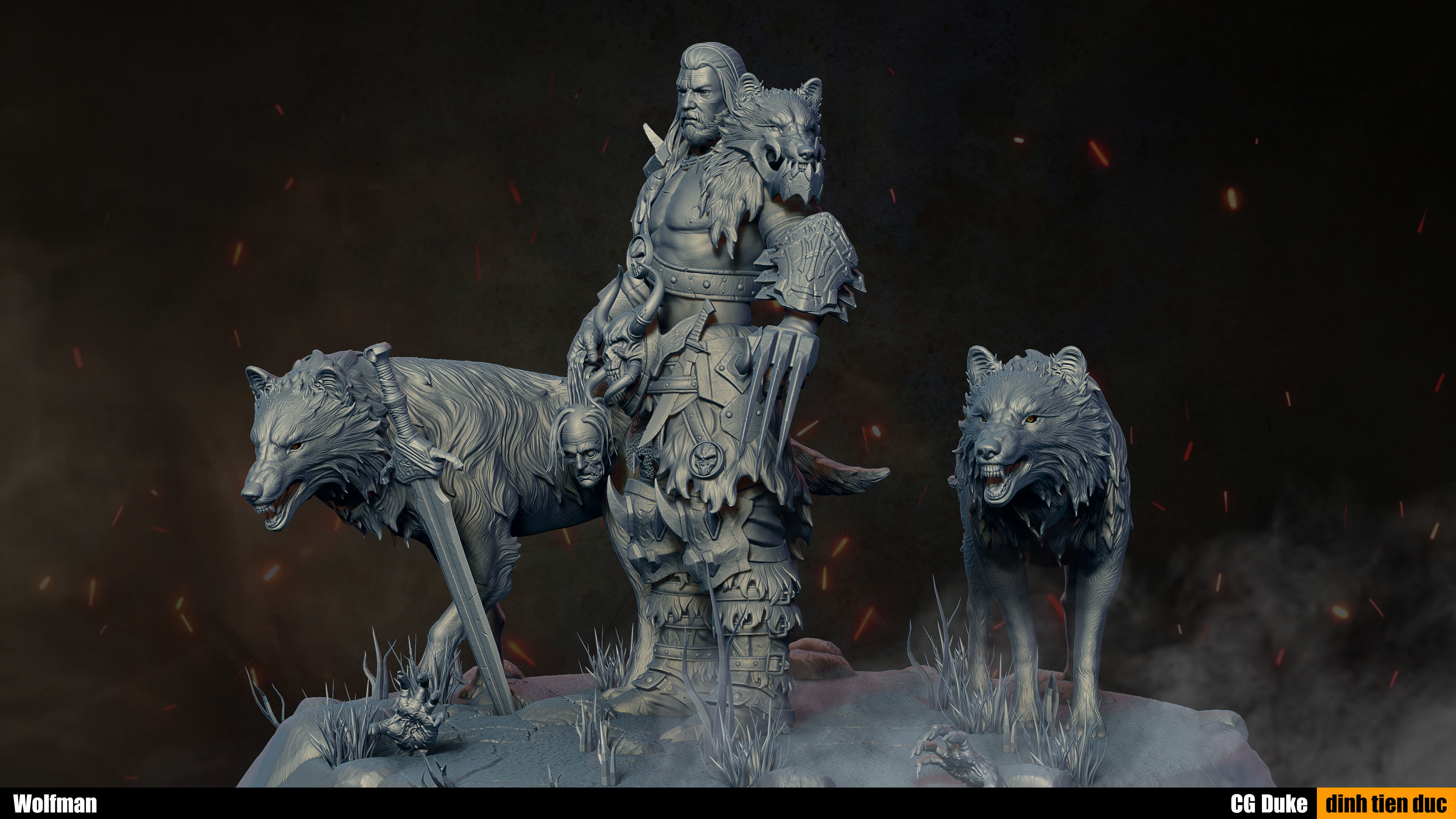 Wolfman statue of man 3D model | CGTrader