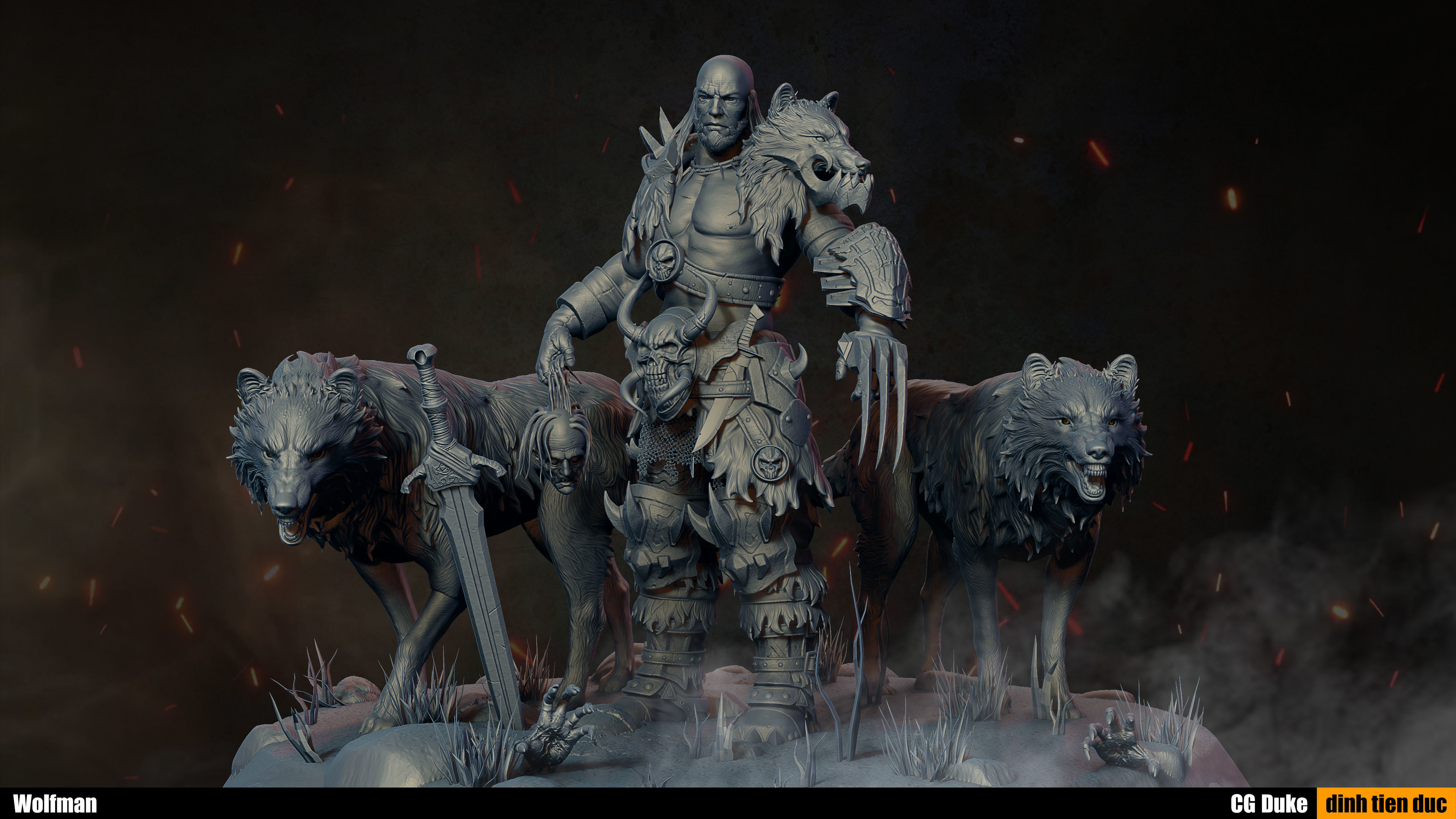 Wolfman statue of man 3D model | CGTrader