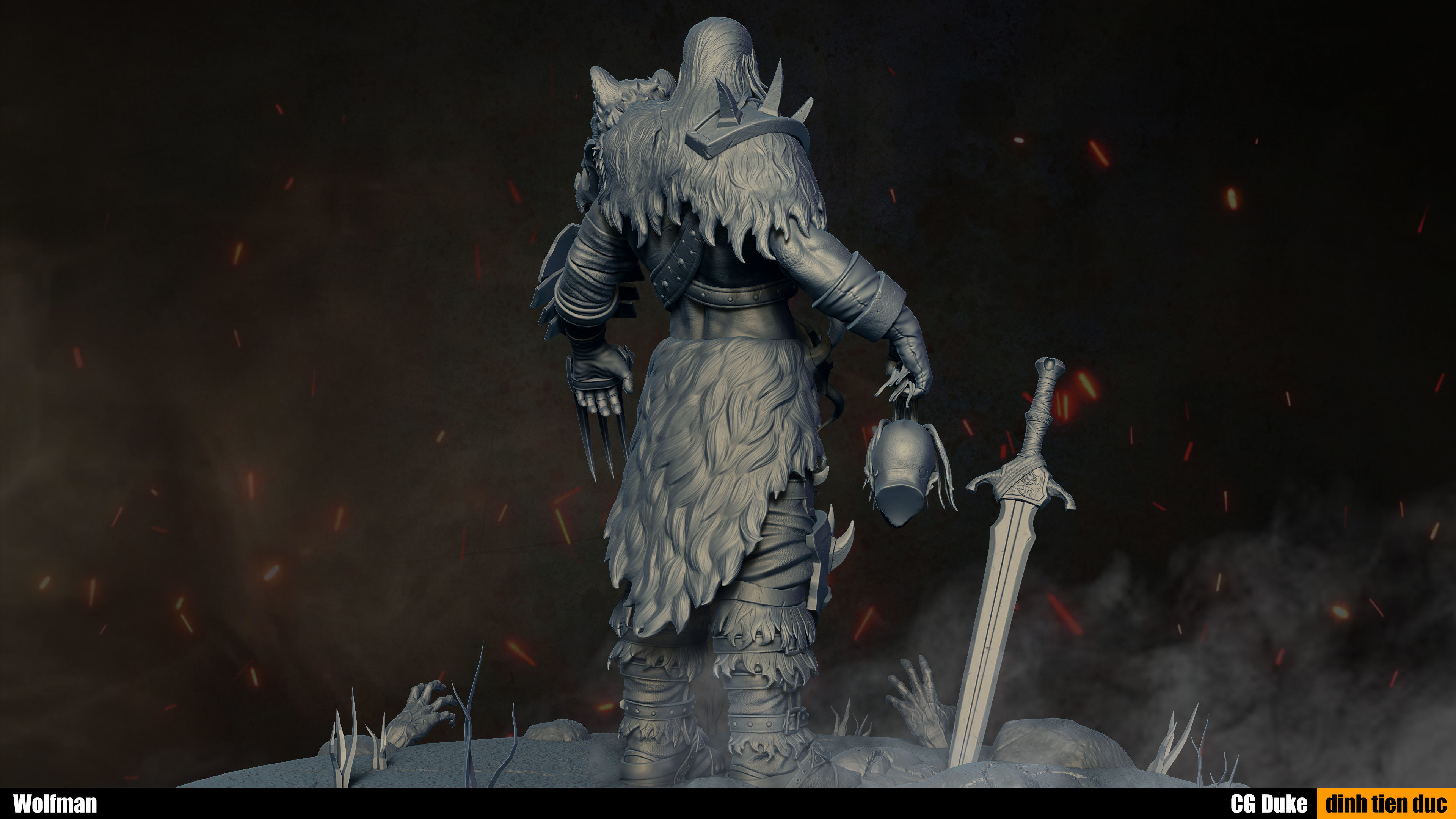 Wolfman statue of man 3D model | CGTrader