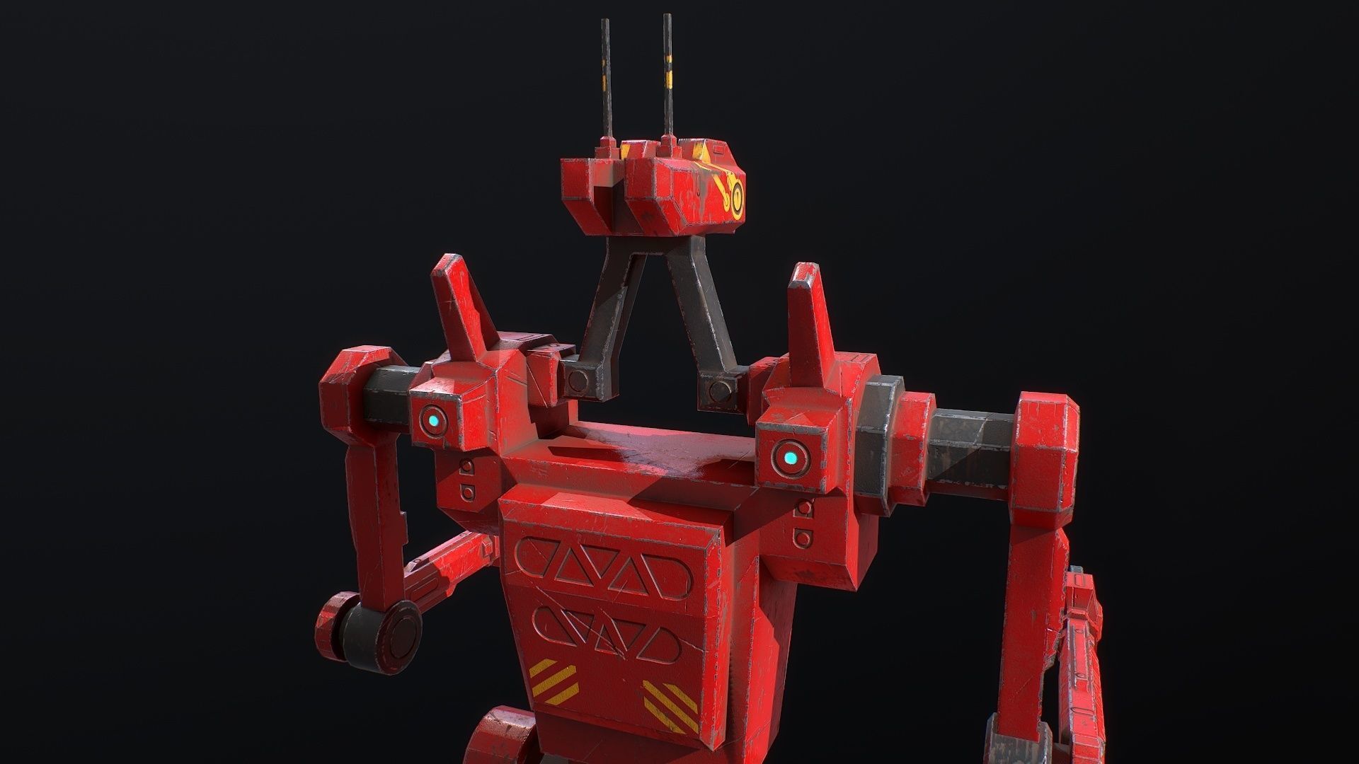 3D model Low poly sci fi red worker robot character VR / AR / low-poly ...