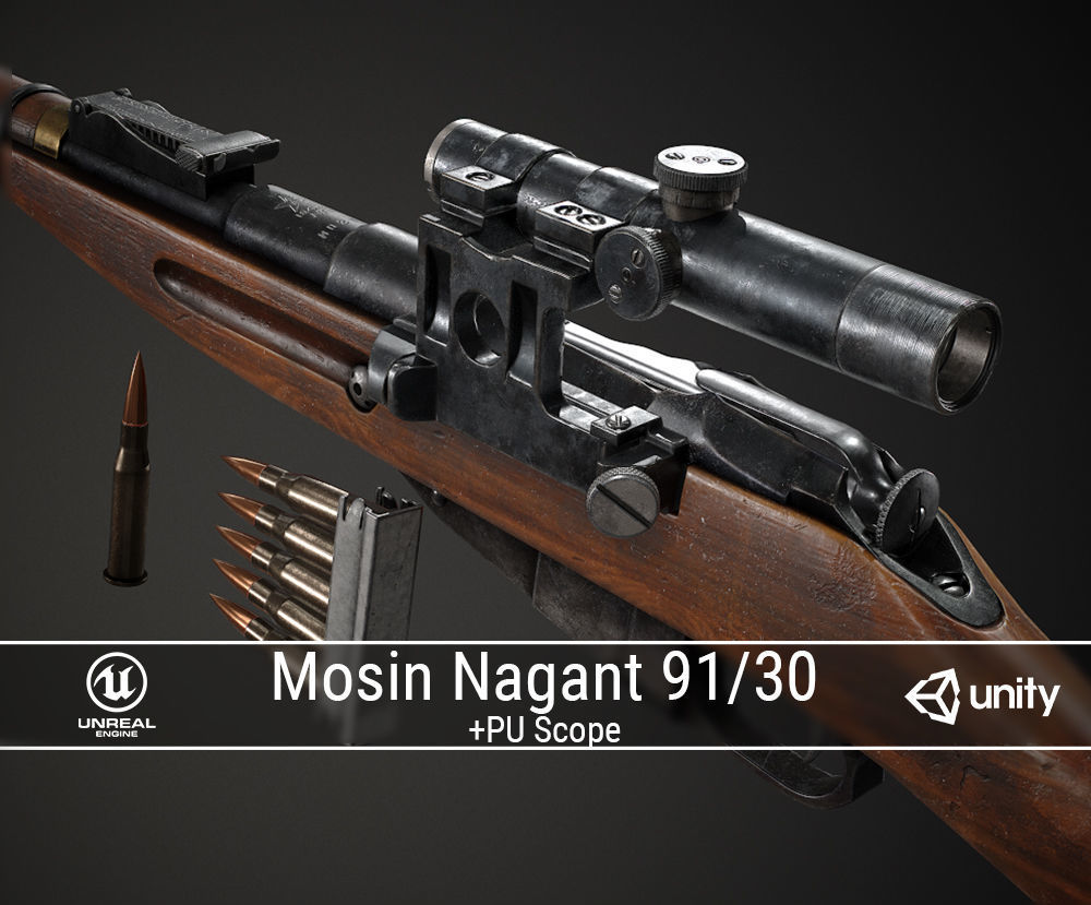 3D model PBR Soviet Mosin Nagant 91-30 Sniper Rifle VR / AR / low-poly ...