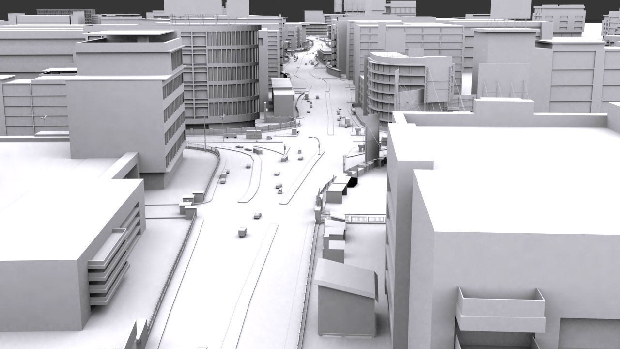 3D model Low Poly City Model street with buildings and cars VR / AR ...