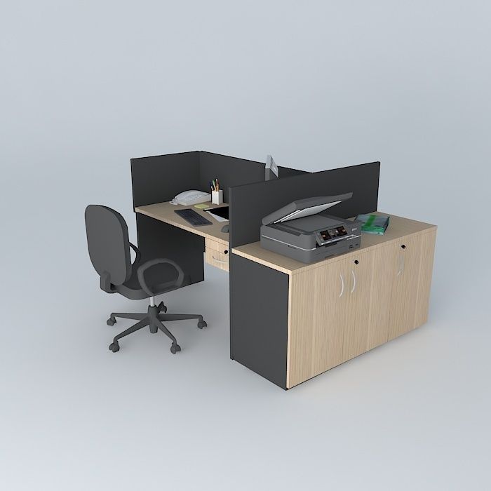 Workstation with printer pool free 3D model | CGTrader