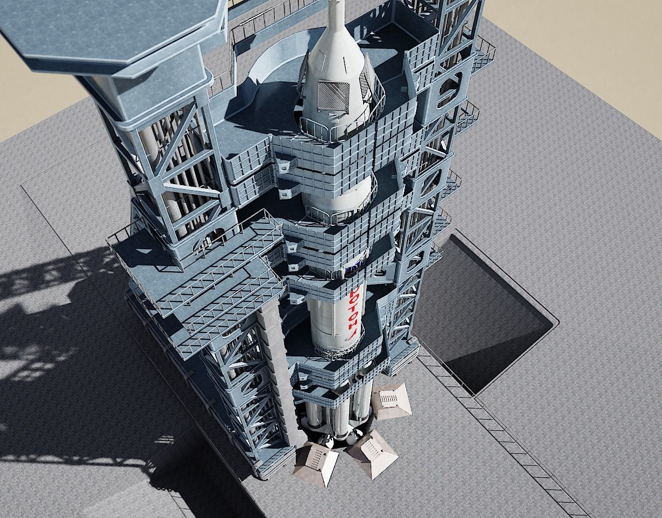 Proton Rocket launch pad 3D model rigged | CGTrader