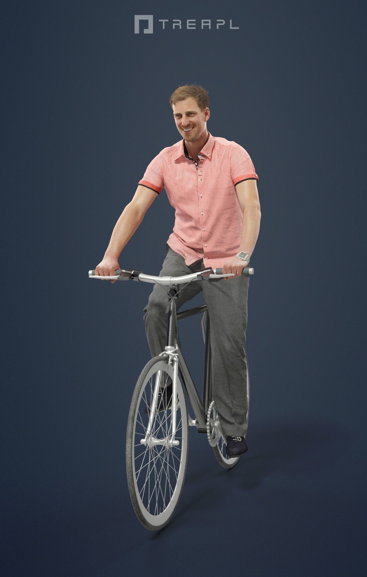 Mistery Smartly Dressed Man Riding His Bicycle 3D model | CGTrader