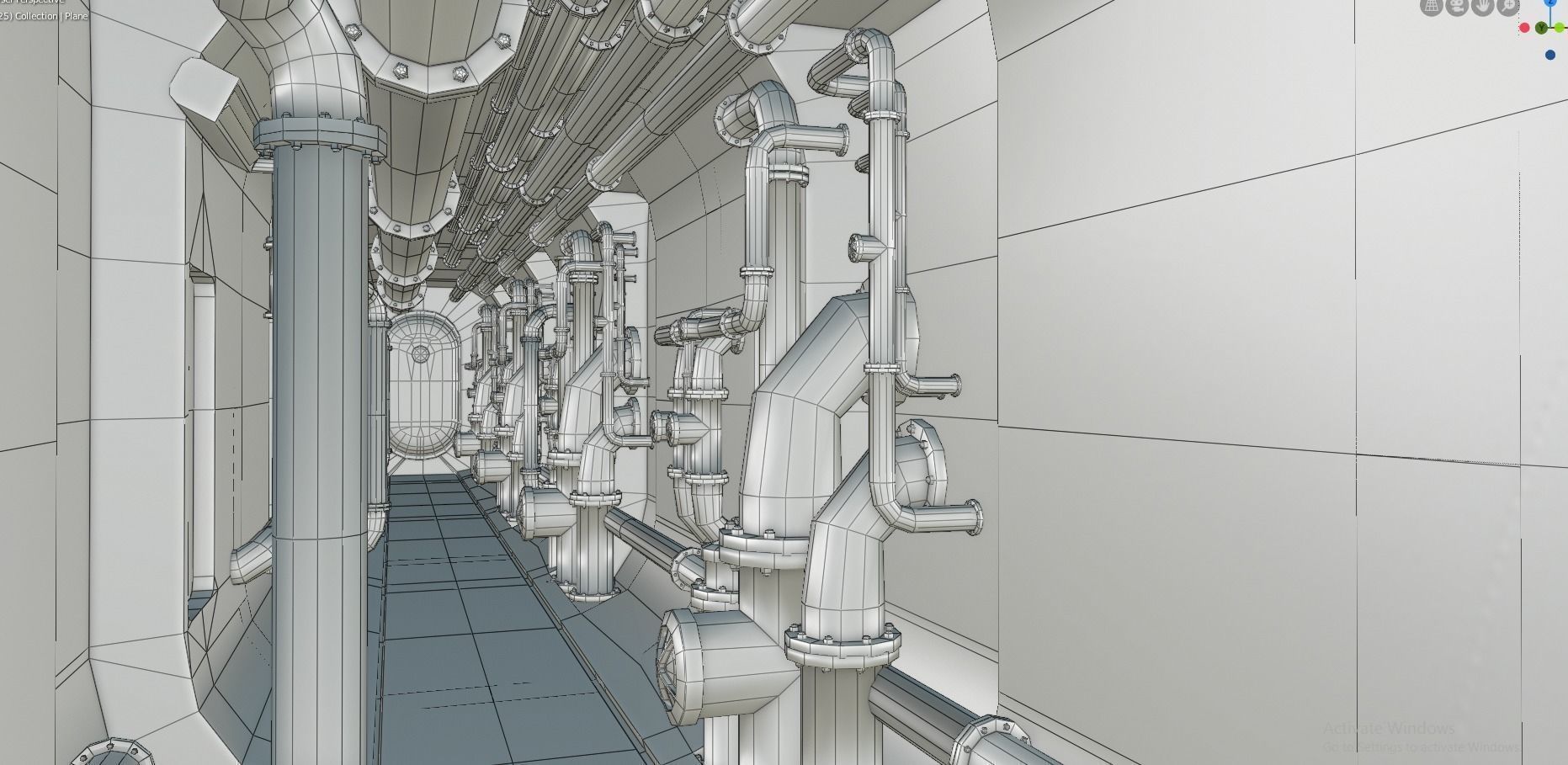 3D model submarine corridor and water pipes collection VR / AR / low ...