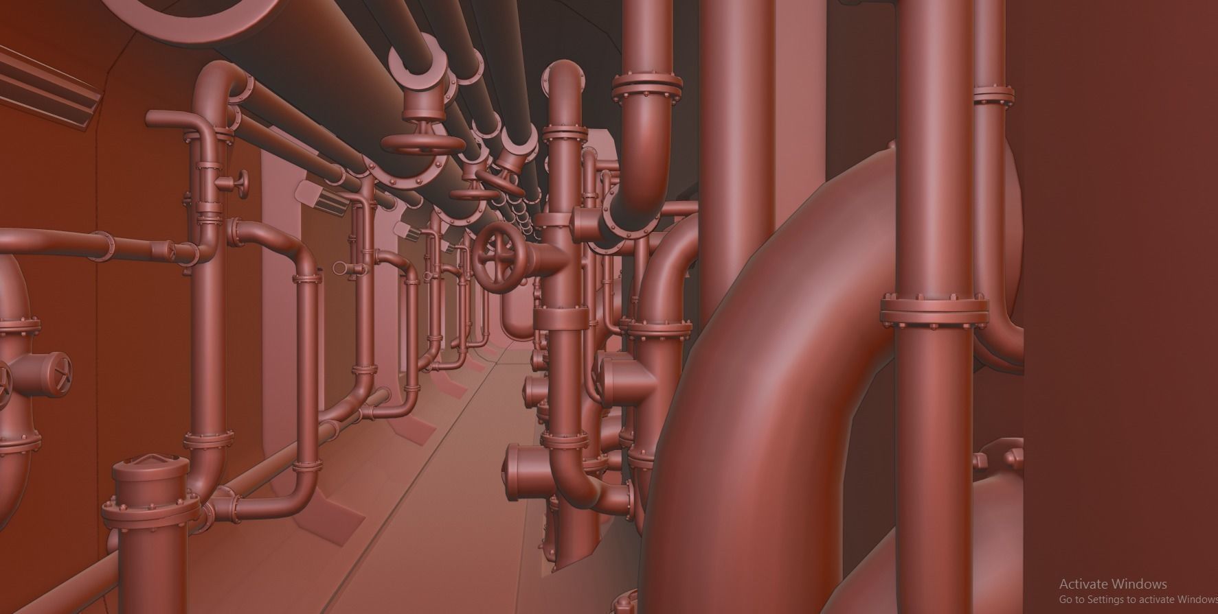 3D model submarine corridor and water pipes collection VR / AR / low ...