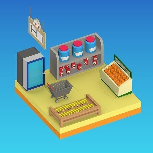 3D model Mini Market and Asstes VR / AR / low-poly | CGTrader
