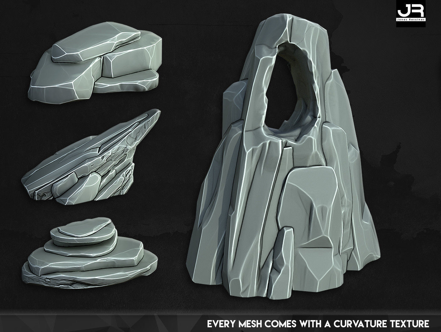 3D model Stylized Rock Asset Pack by J Roscinas VR / AR / low-poly ...