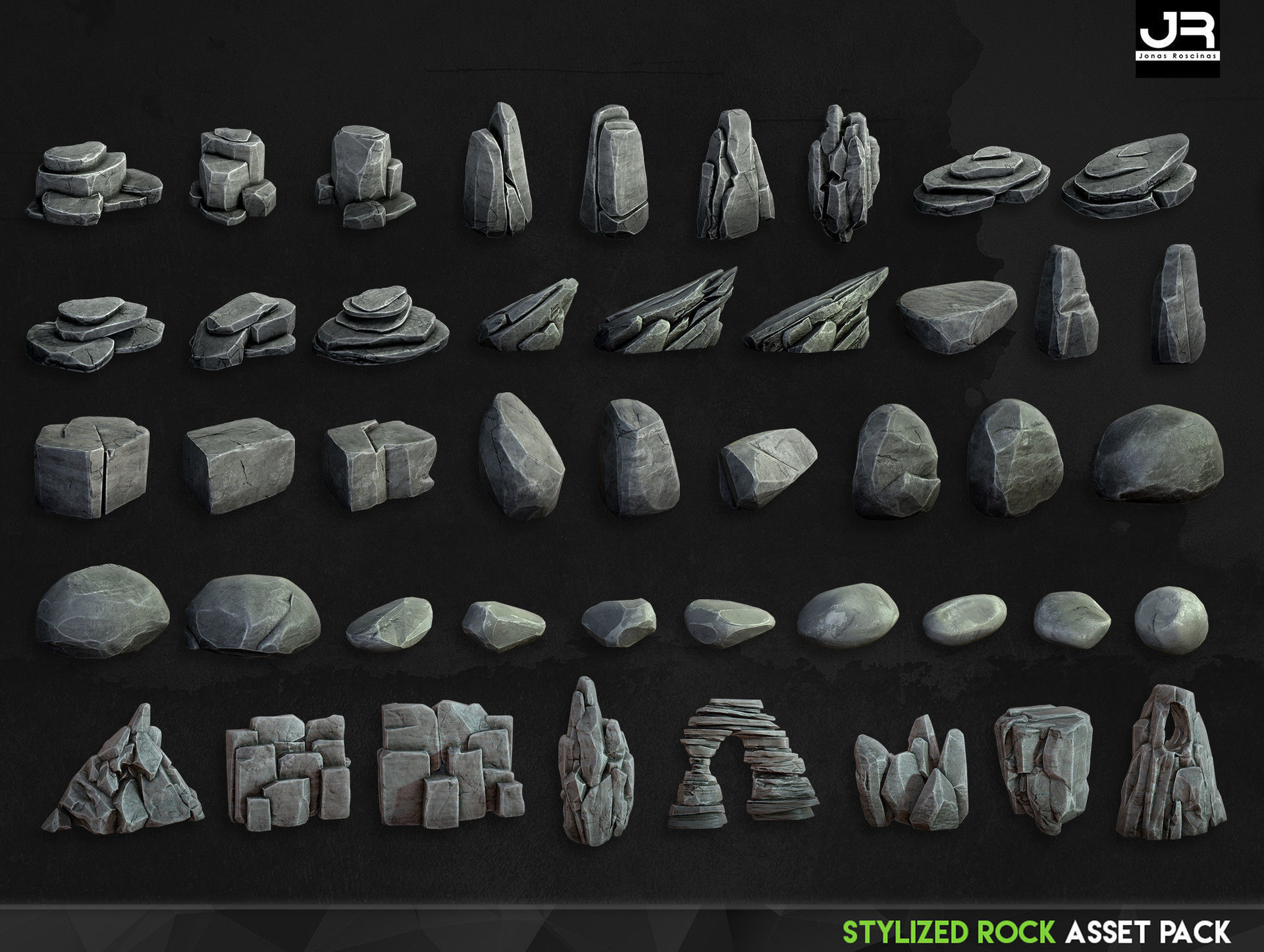 3D model Stylized Rock Asset Pack by J Roscinas VR / AR / low-poly ...