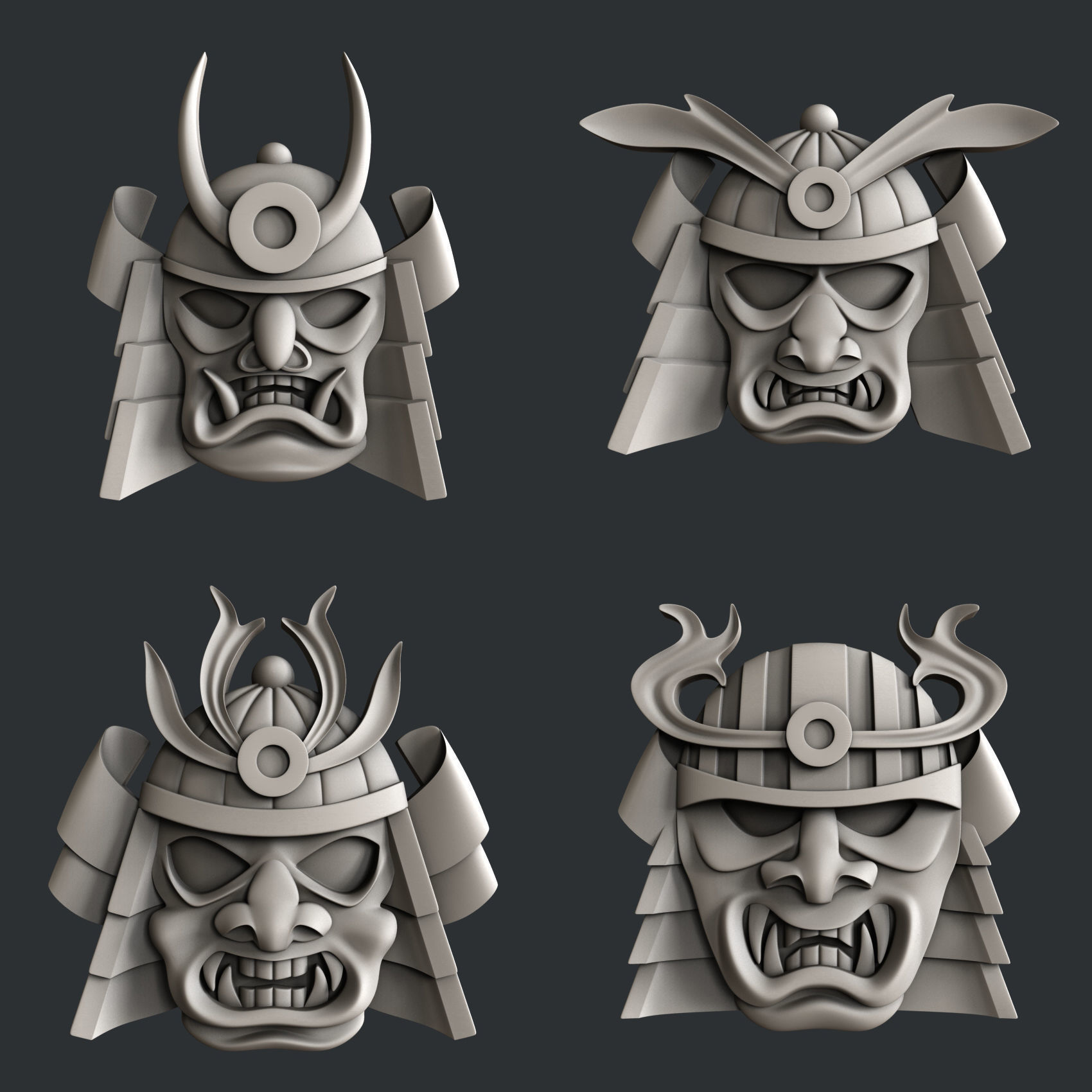 3d STL models for CNC or 3d printer Samurai mask relief 3D model 3D ...