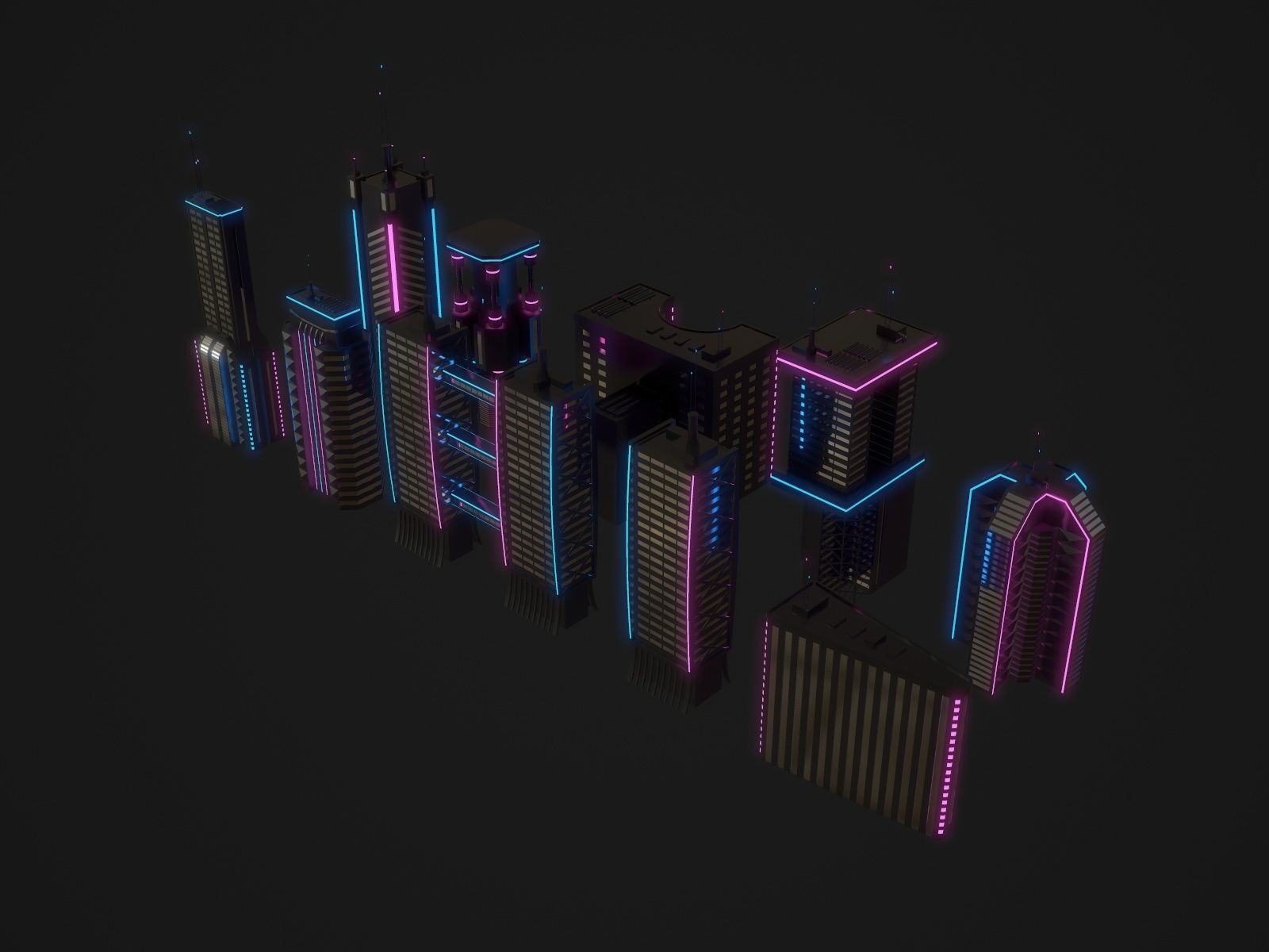 3D model Neon Buildings VR / AR / low-poly | CGTrader