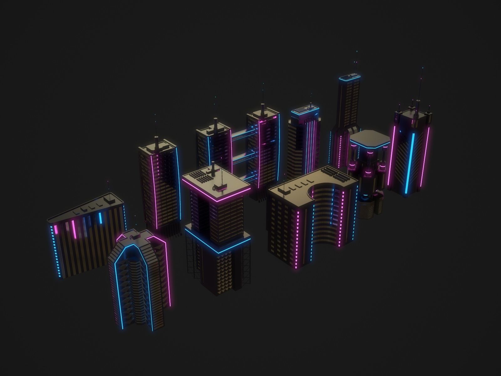3D model Neon Buildings VR / AR / low-poly | CGTrader