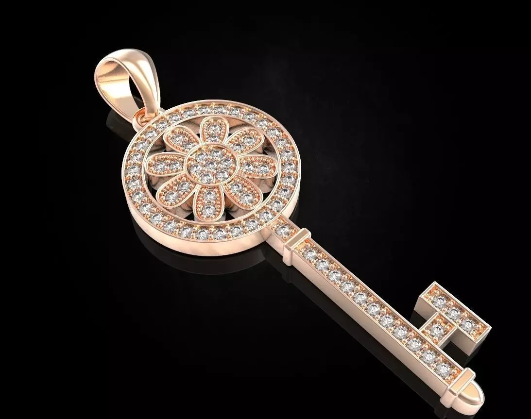 Stylish Key Pendant with Diamonds 447 3D model 3D printable | CGTrader