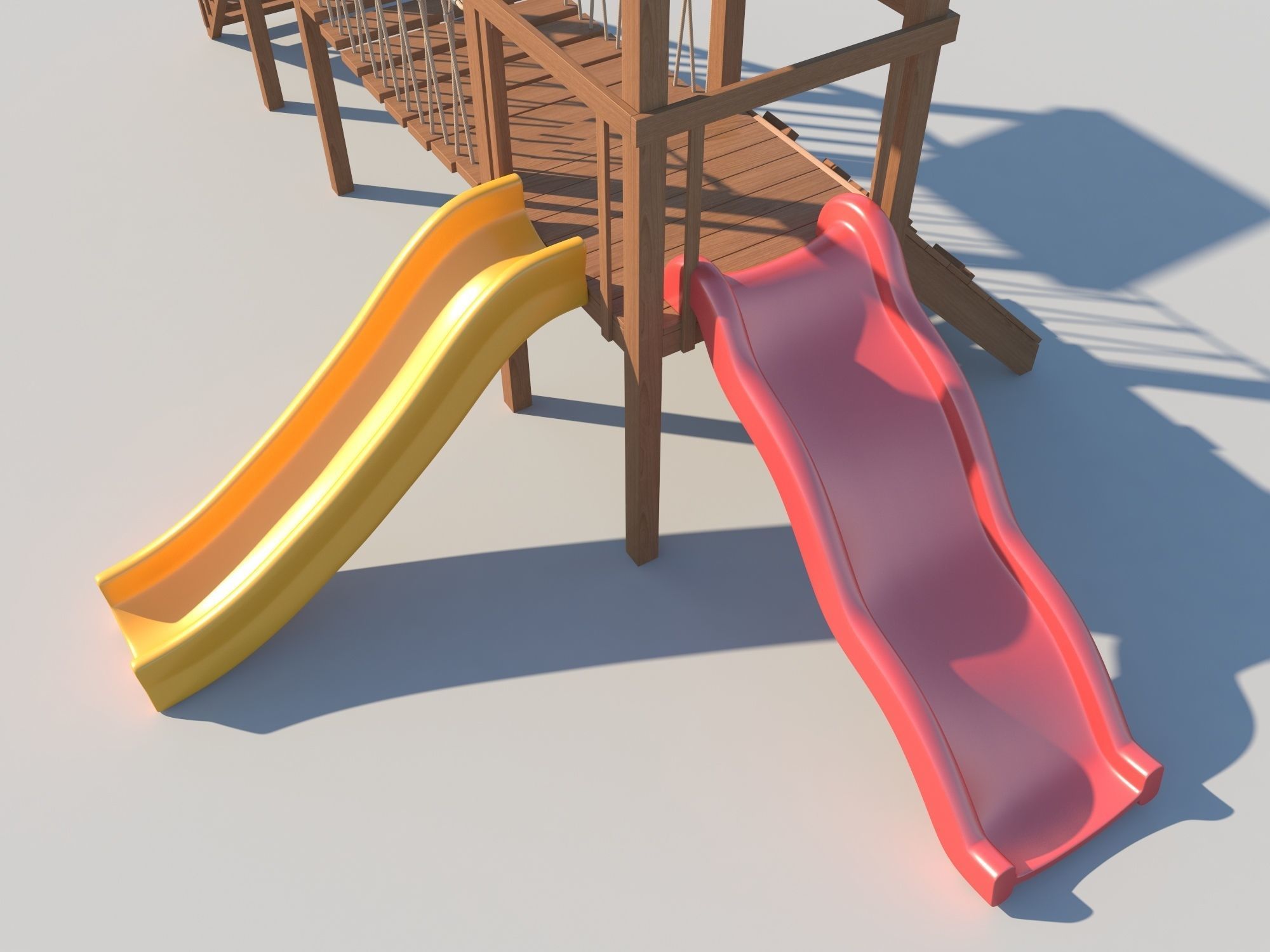 Playground Wooden Fort With Slides 3D model | CGTrader