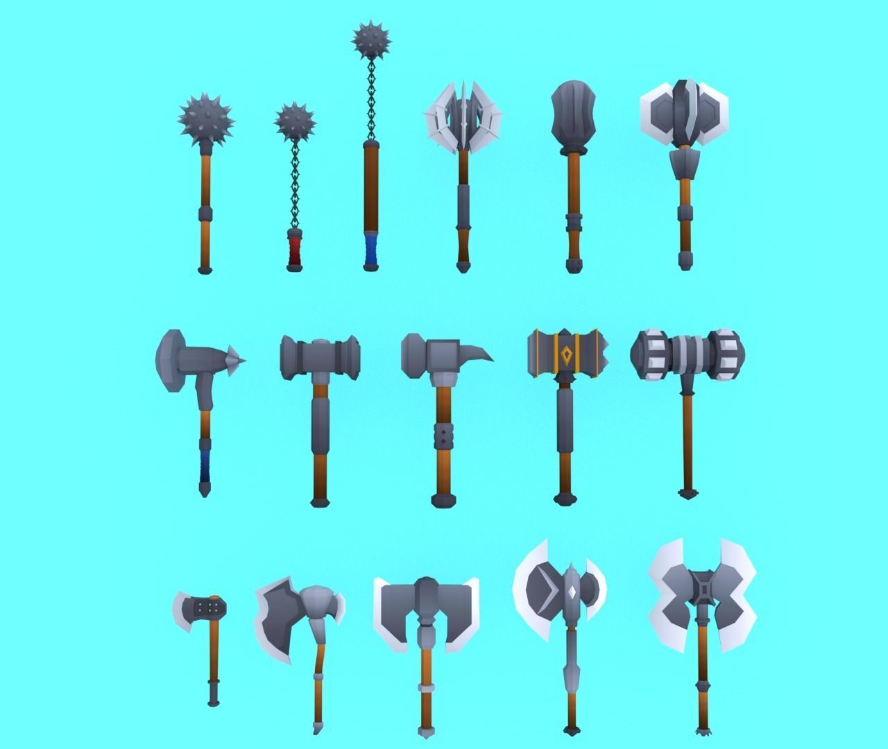 3D model Pack Basic Weapons one hand VR / AR / low-poly | CGTrader