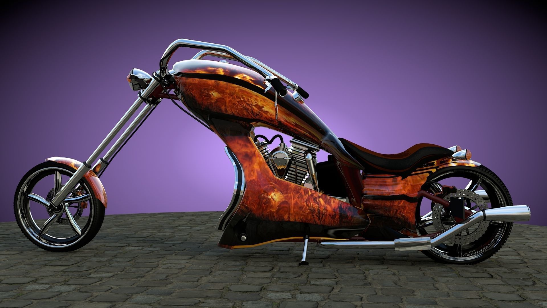 CHOPPER CUSTOM FIRE HARLEY DAVIDSON 3D model | CGTrader
