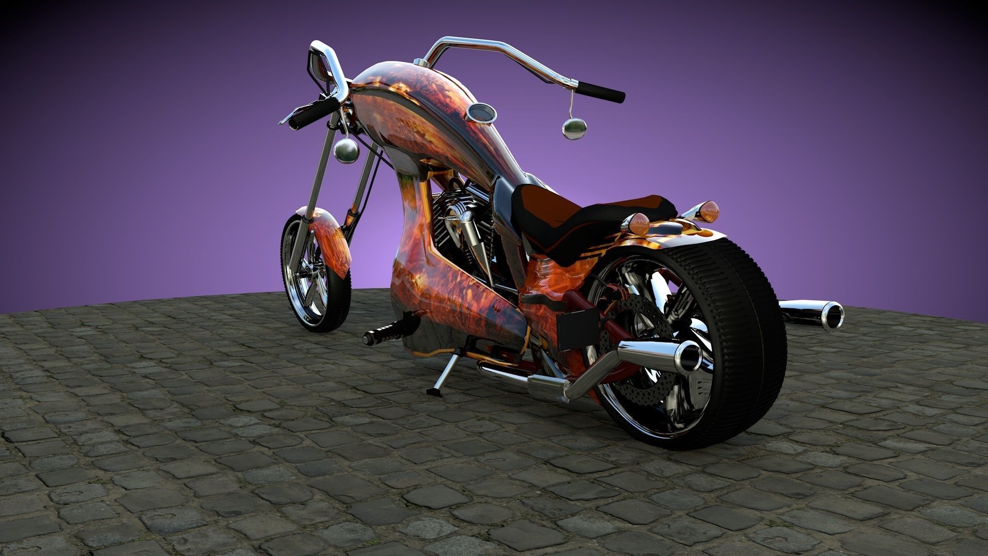 CHOPPER CUSTOM FIRE HARLEY DAVIDSON 3D model | CGTrader