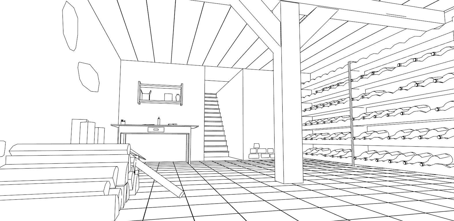 Paper Drawn Basement 3D model | CGTrader