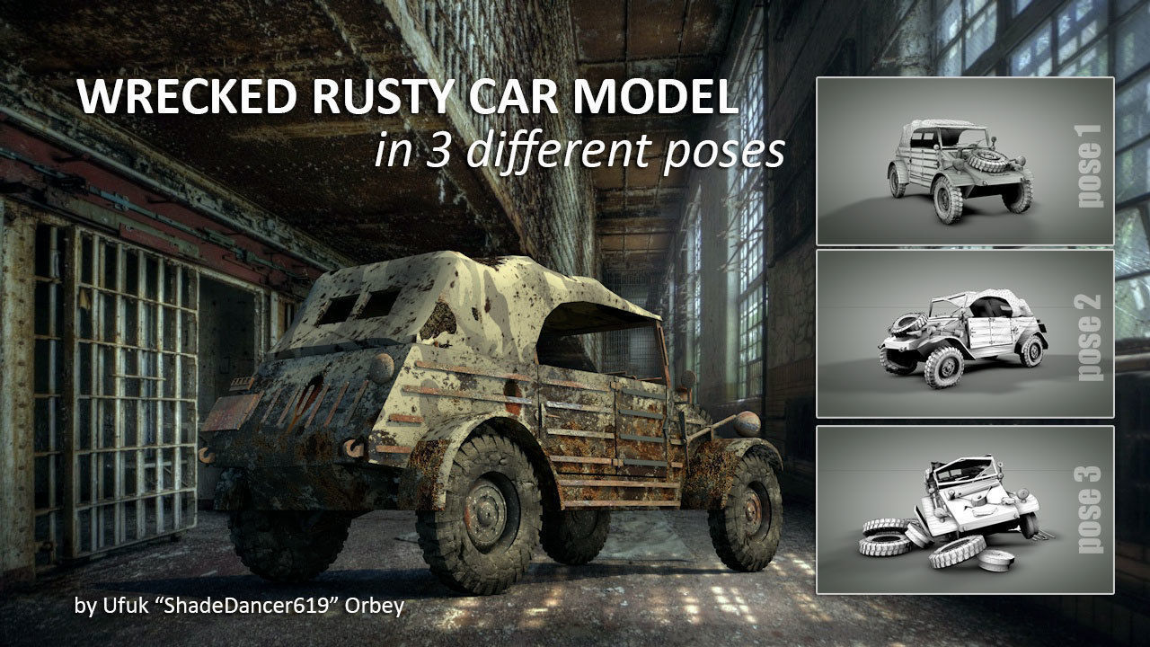 Wrecked Rusty Car 3D model | CGTrader