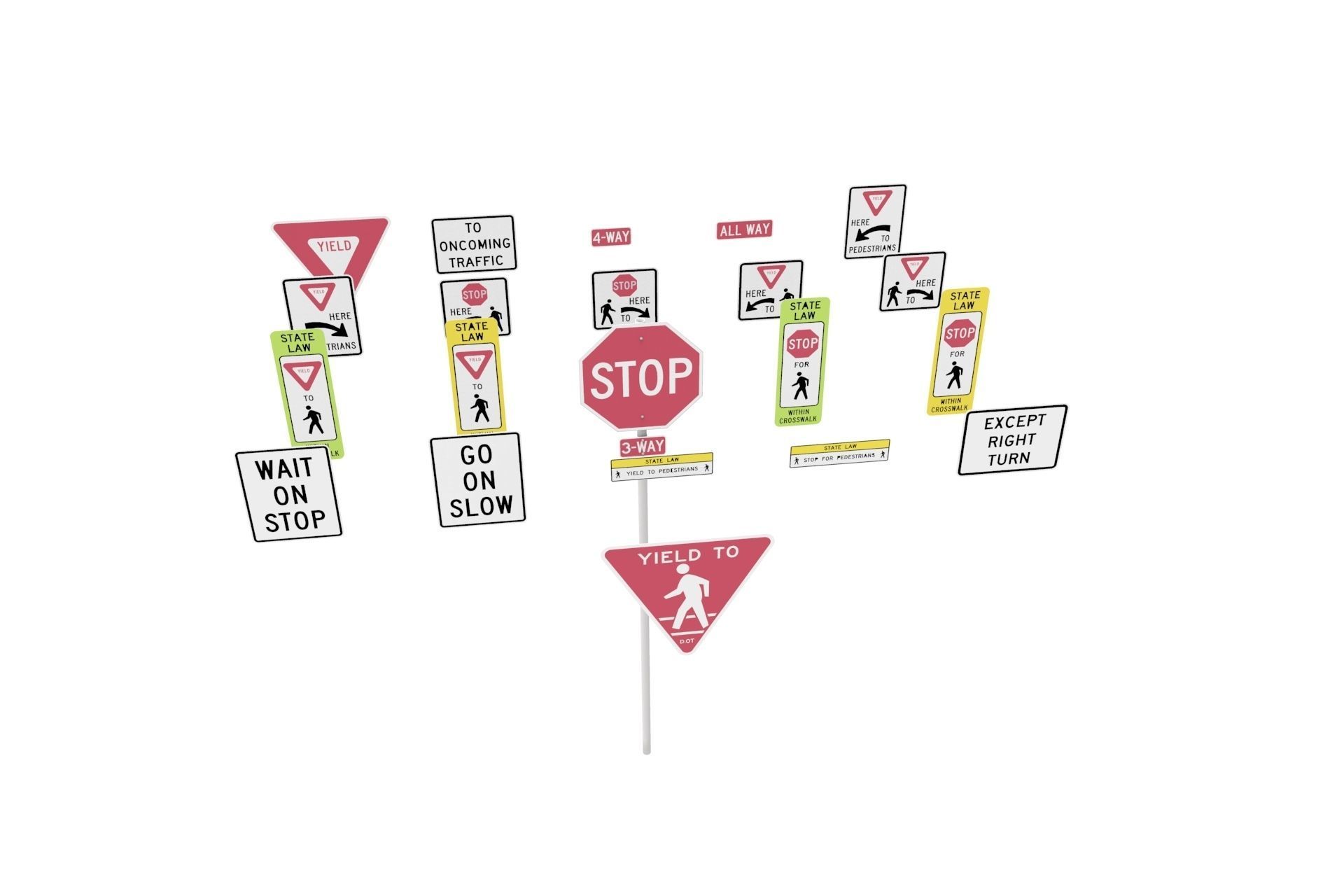 Road Sign US R1 Series Stop And Yield BIM Collection 3D model | CGTrader