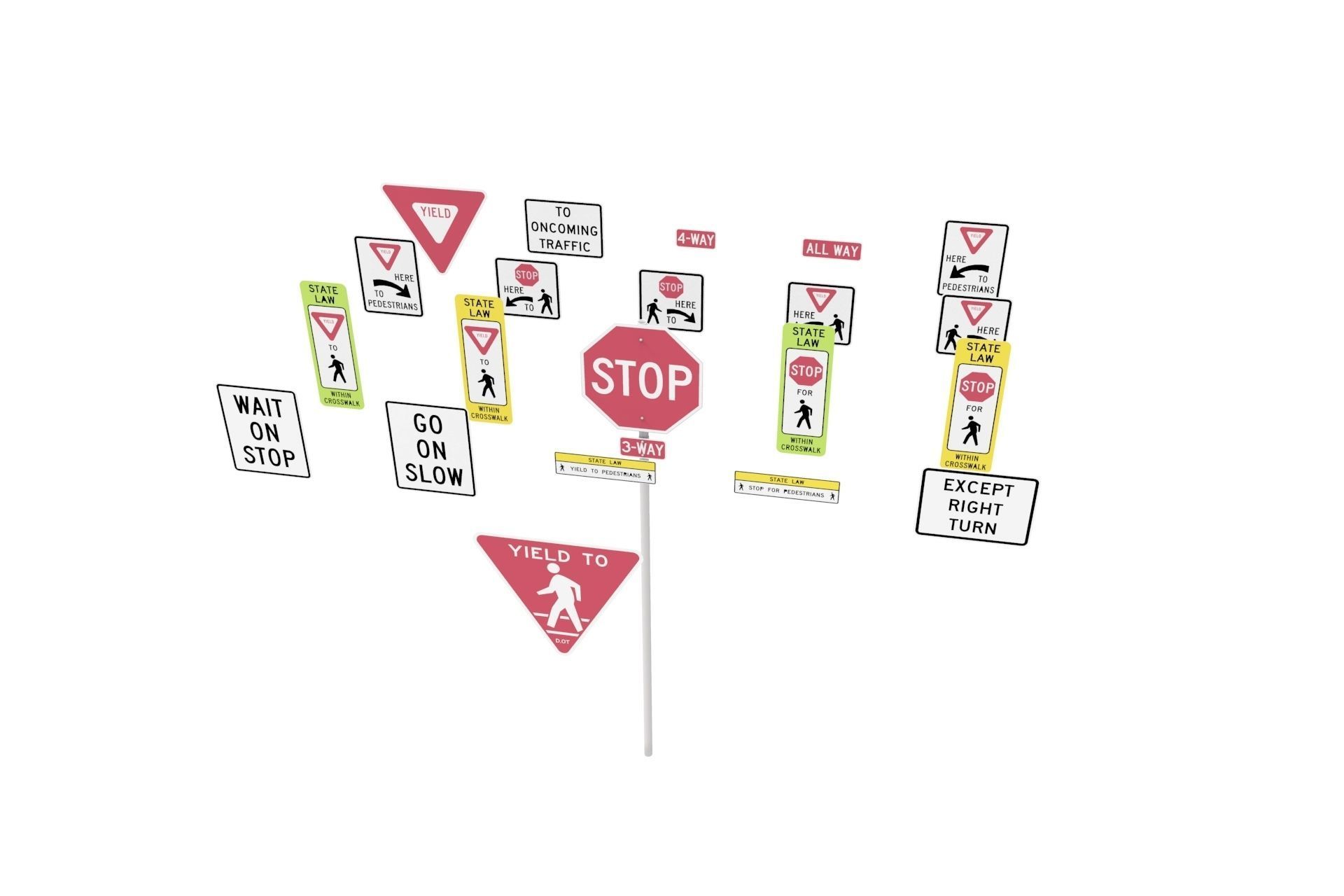 Road Sign US R1 Series Stop And Yield BIM Collection 3D model | CGTrader