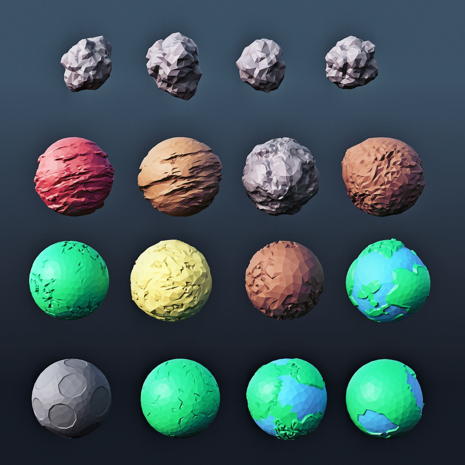 3D model Planets and Asteroids Low Poly VR / AR / low-poly | CGTrader