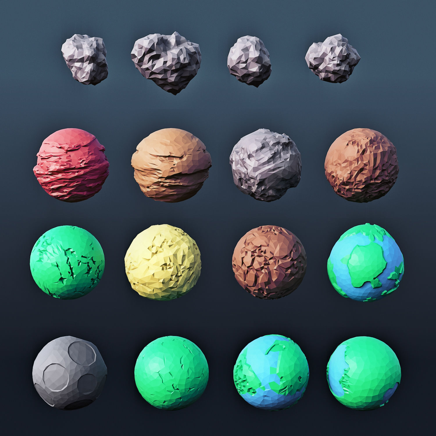 3D model Planets and Asteroids Low Poly VR / AR / low-poly | CGTrader