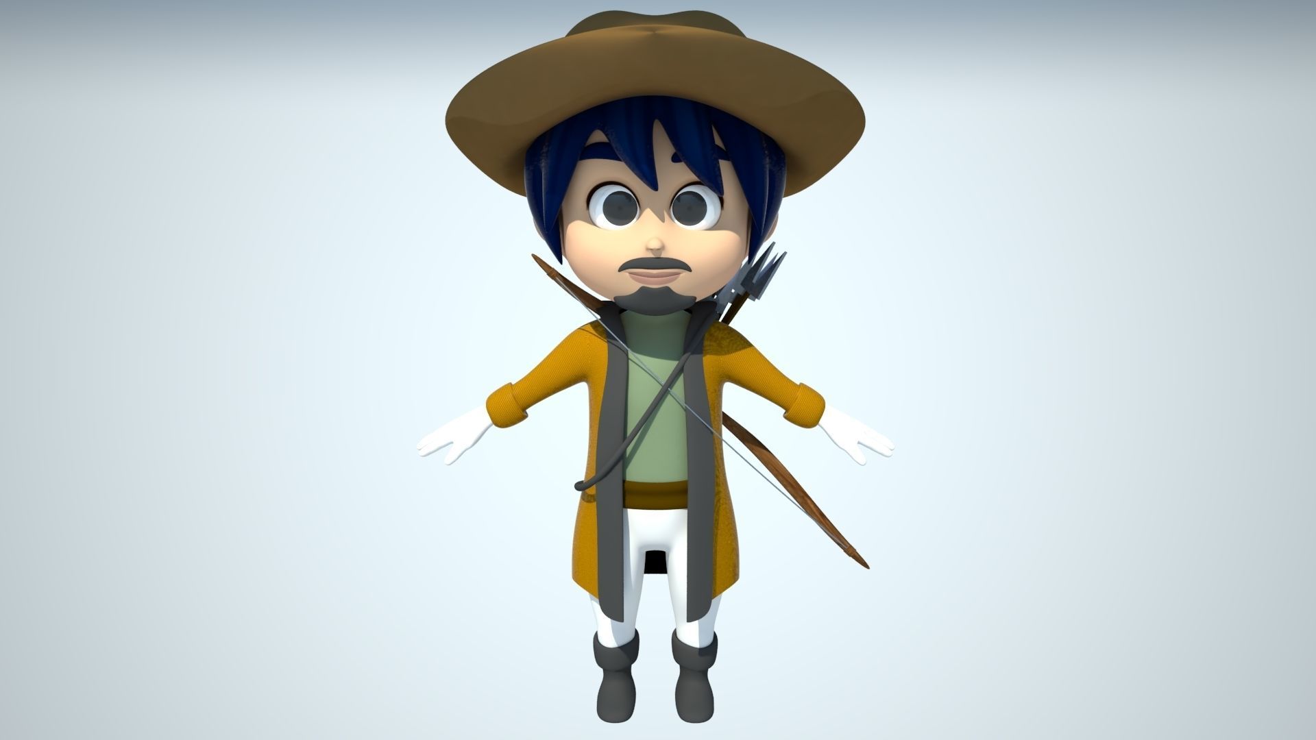 Hunter cartoon character wearing hat and holding bow 3D model | CGTrader
