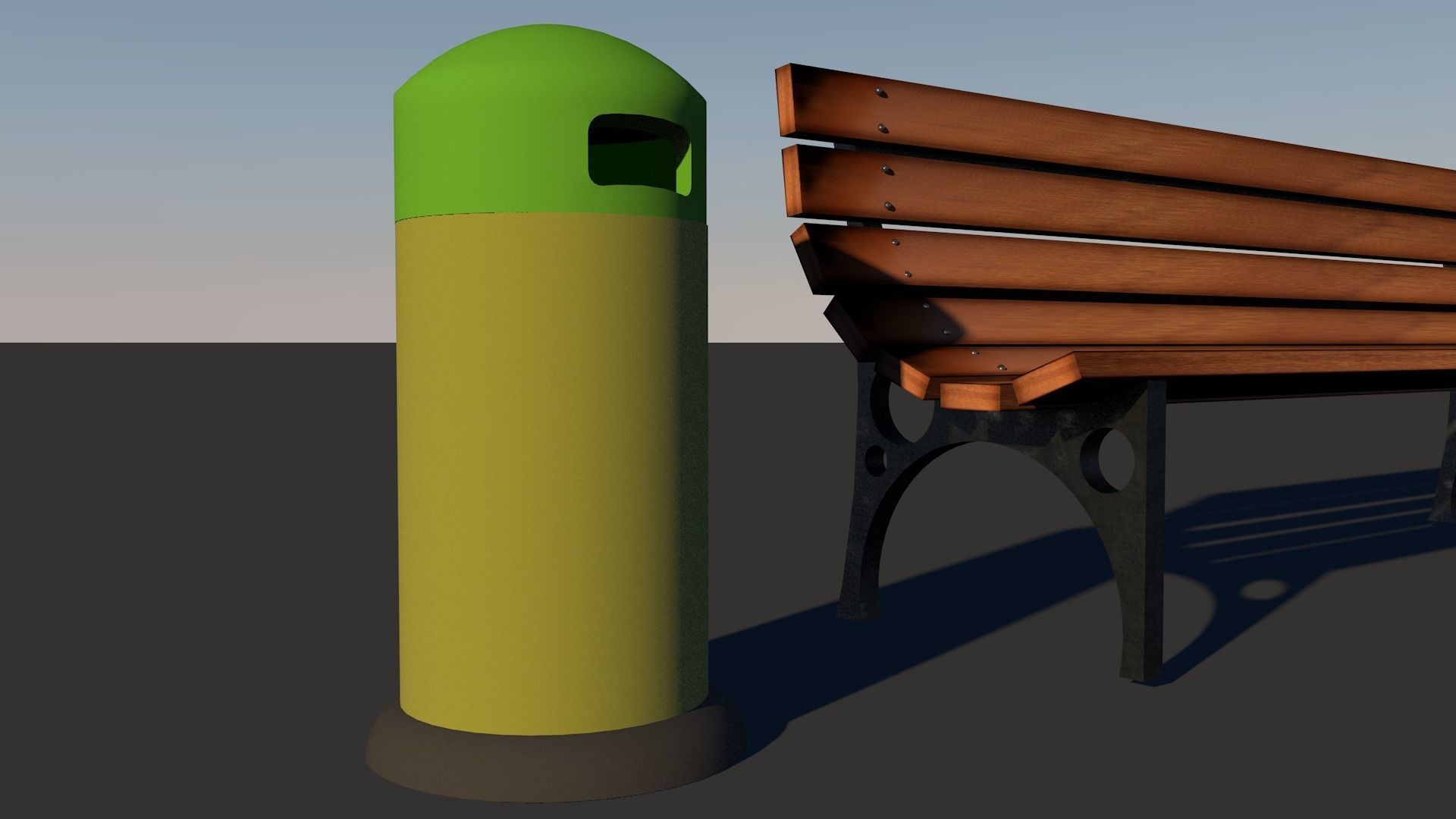street and park bench with a dustbin FREE free 3D model rigged | CGTrader
