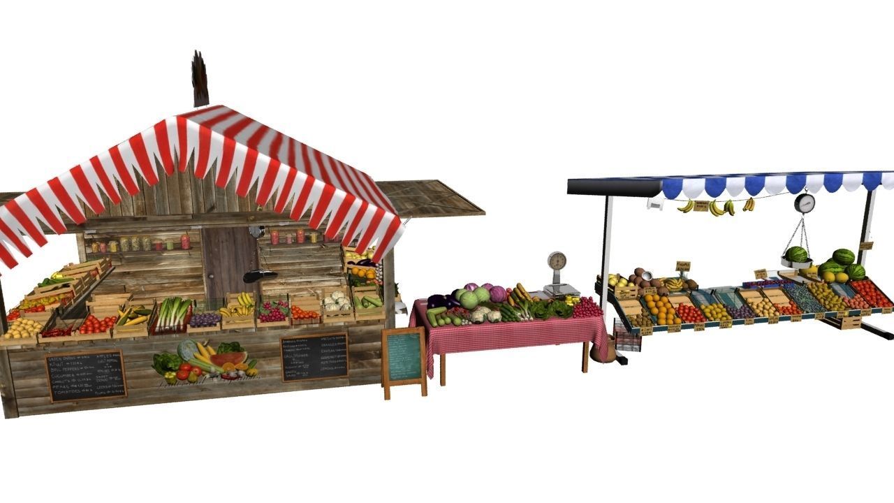 3 market stands 3D model | CGTrader