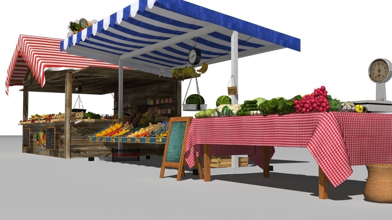 3 market stands 3D model | CGTrader