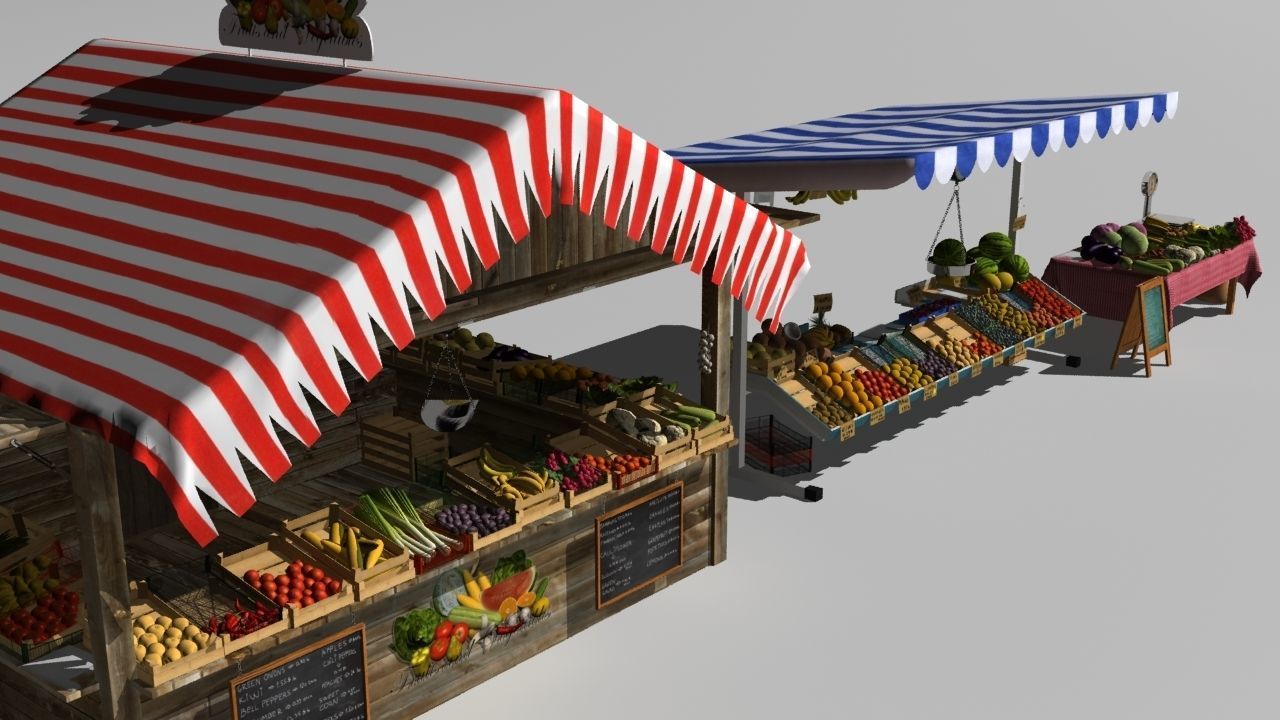 3 market stands 3D model | CGTrader