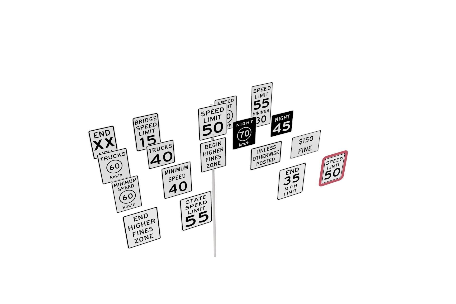 Road Sign US R2 Series Speed Limit BIM Collection 3D model | CGTrader