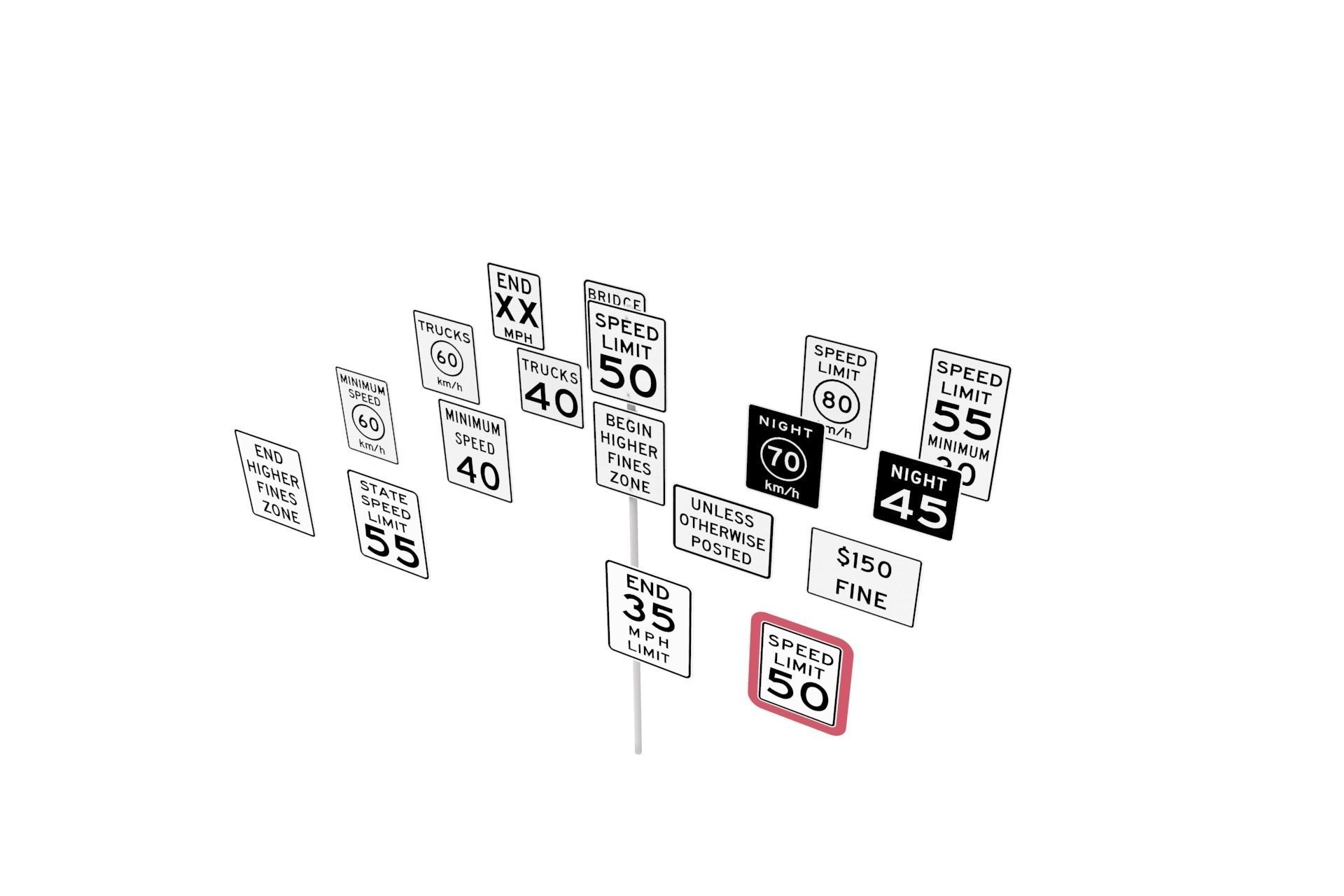 Road Sign US R2 Series Speed Limit BIM Collection 3D model | CGTrader