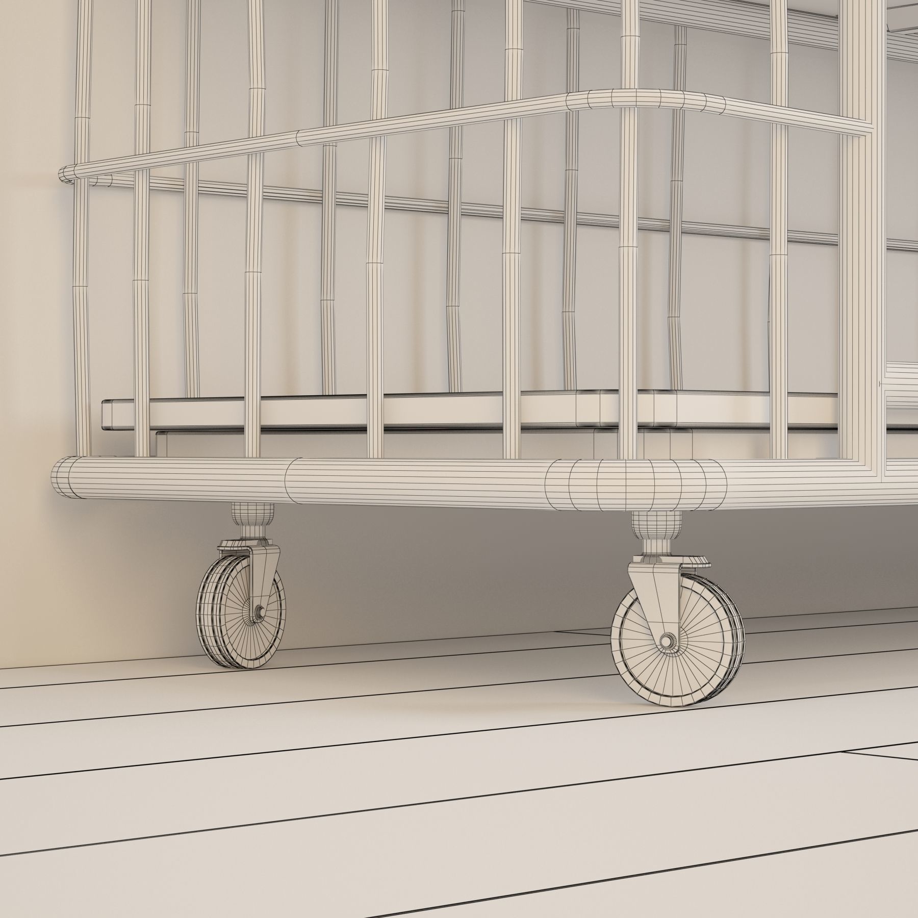 Circa 1900 Caged Bakers Rack Wide Single Shelving 3D model | CGTrader