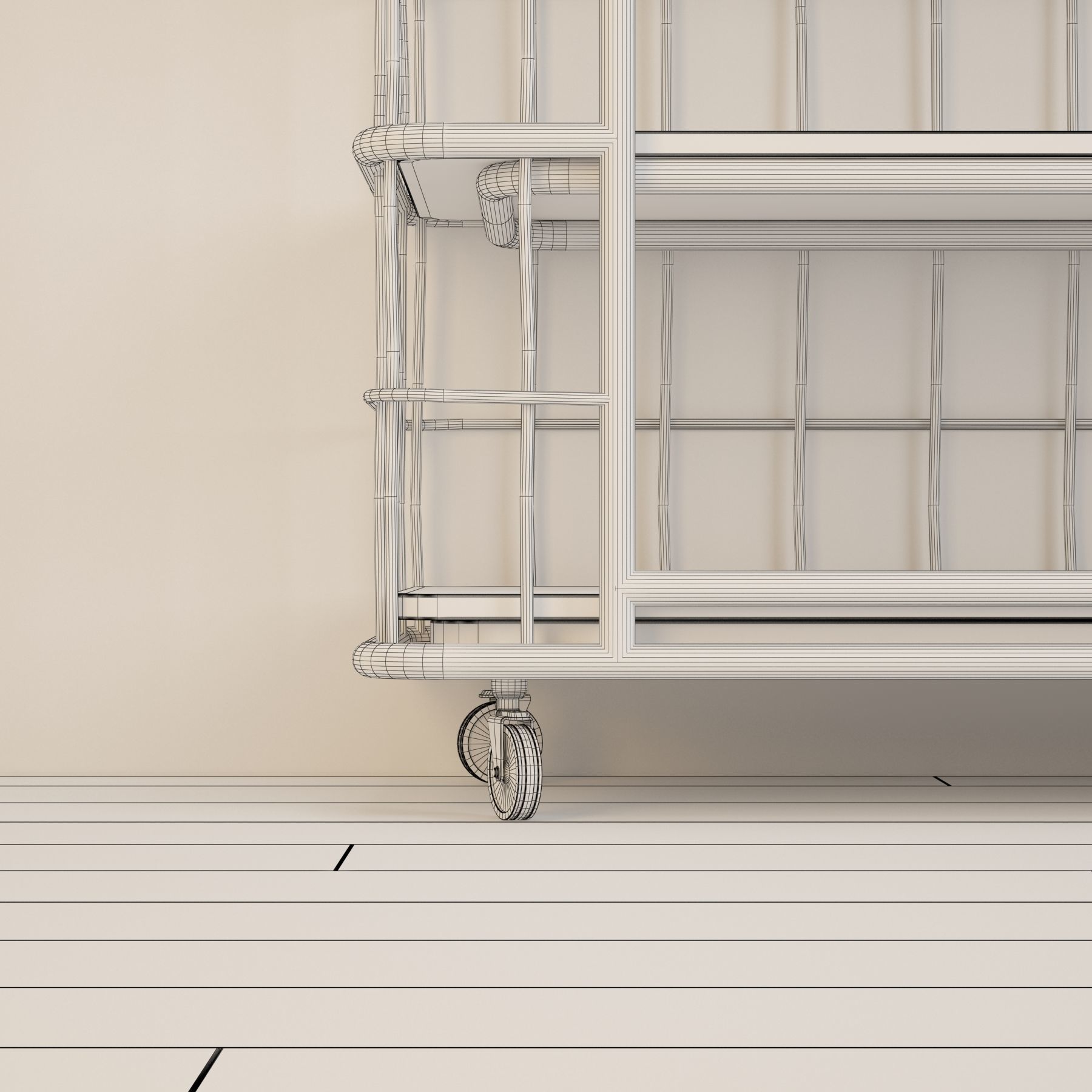 Circa 1900 Caged Bakers Rack Wide Single Shelving 3D model | CGTrader