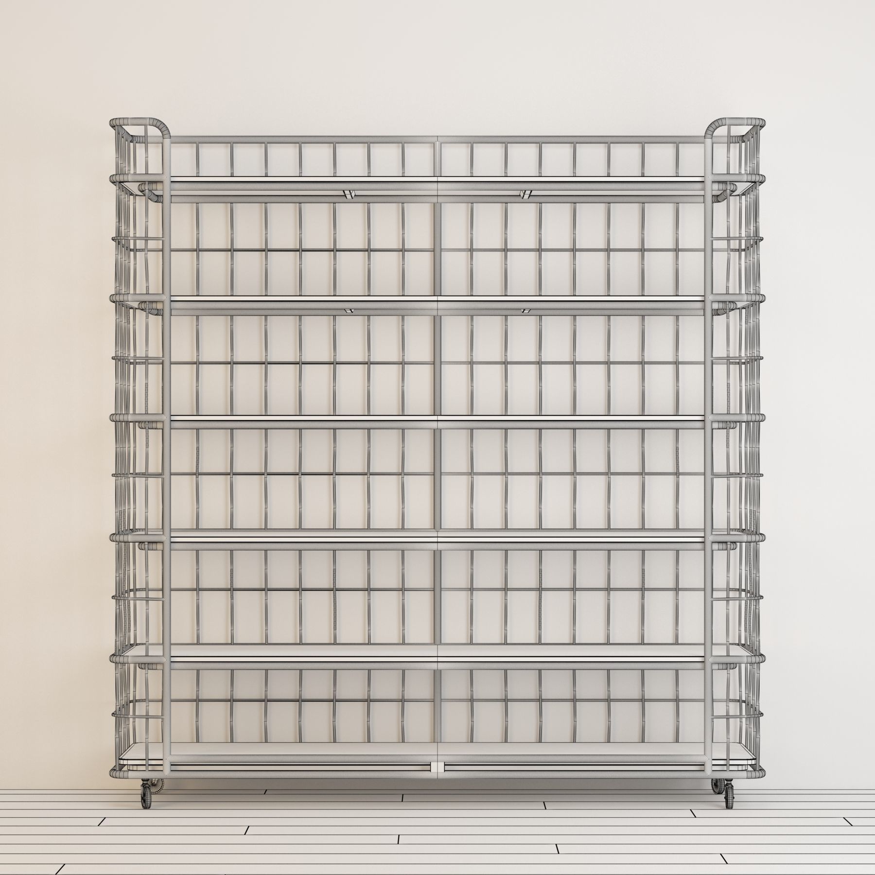 Circa 1900 Caged Bakers Rack Wide Single Shelving 3D model | CGTrader