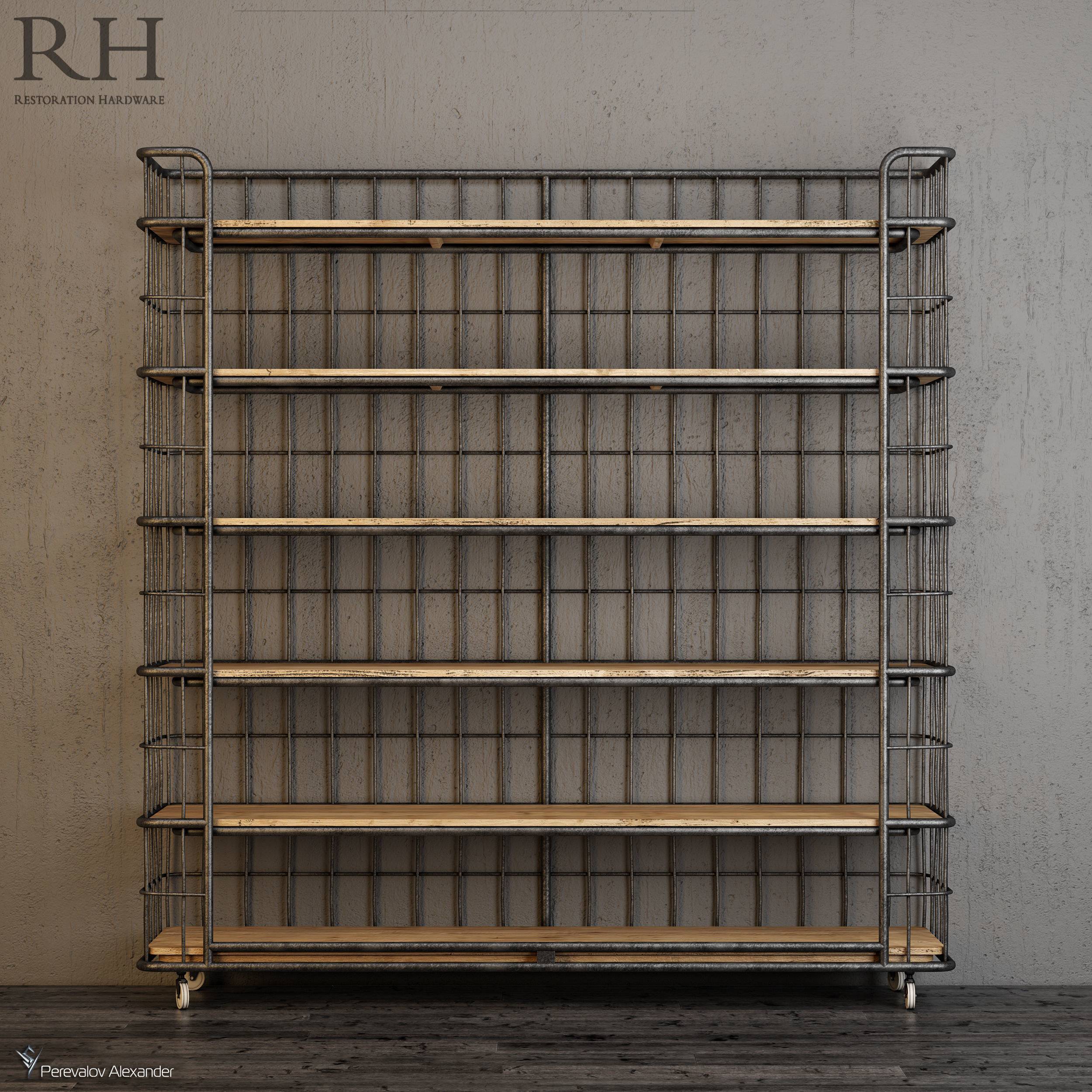 Circa 1900 Caged Bakers Rack Wide Single Shelving 3D model | CGTrader