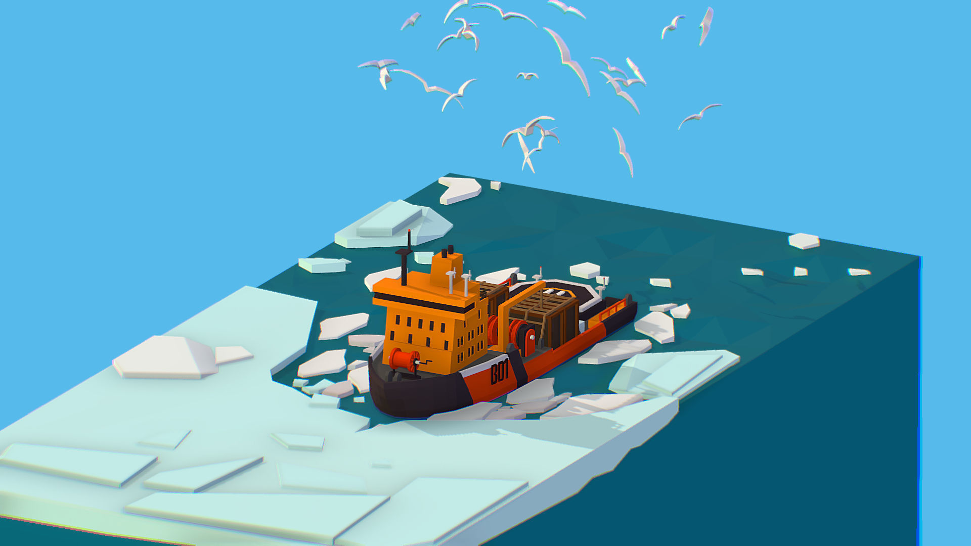3D model Isometric Boat breaking Ice North pole sea Icebreaker VR / AR ...