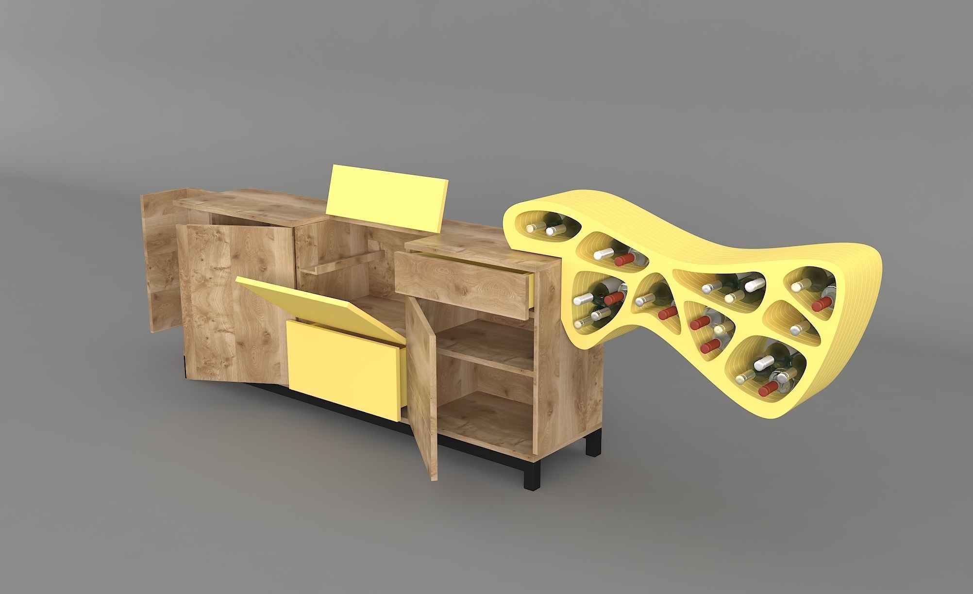 Sideboard Zero with WineRack ButterFly - With Production Drawing 3D ...