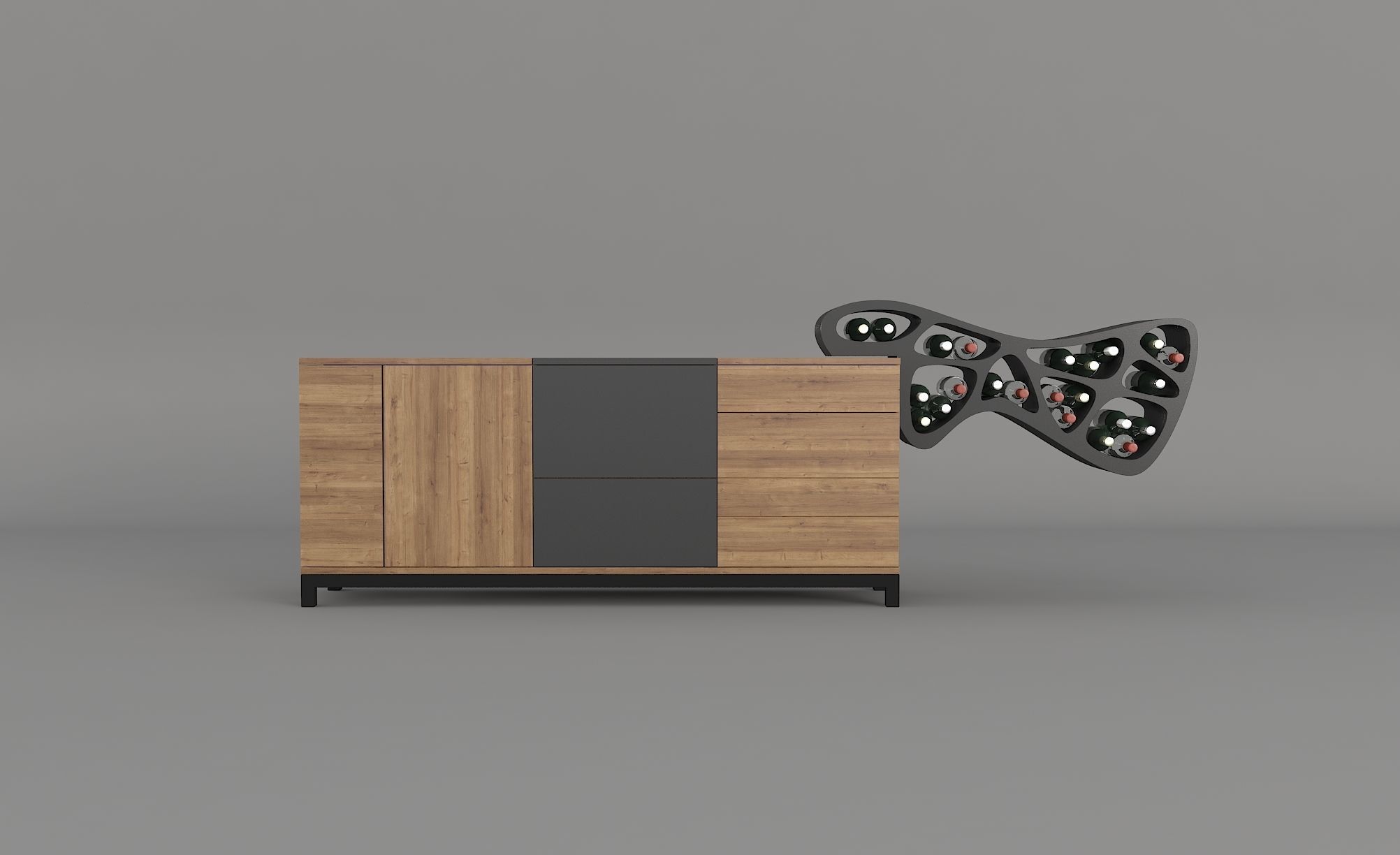 Sideboard Zero with WineRack ButterFly - With Production Drawing 3D ...