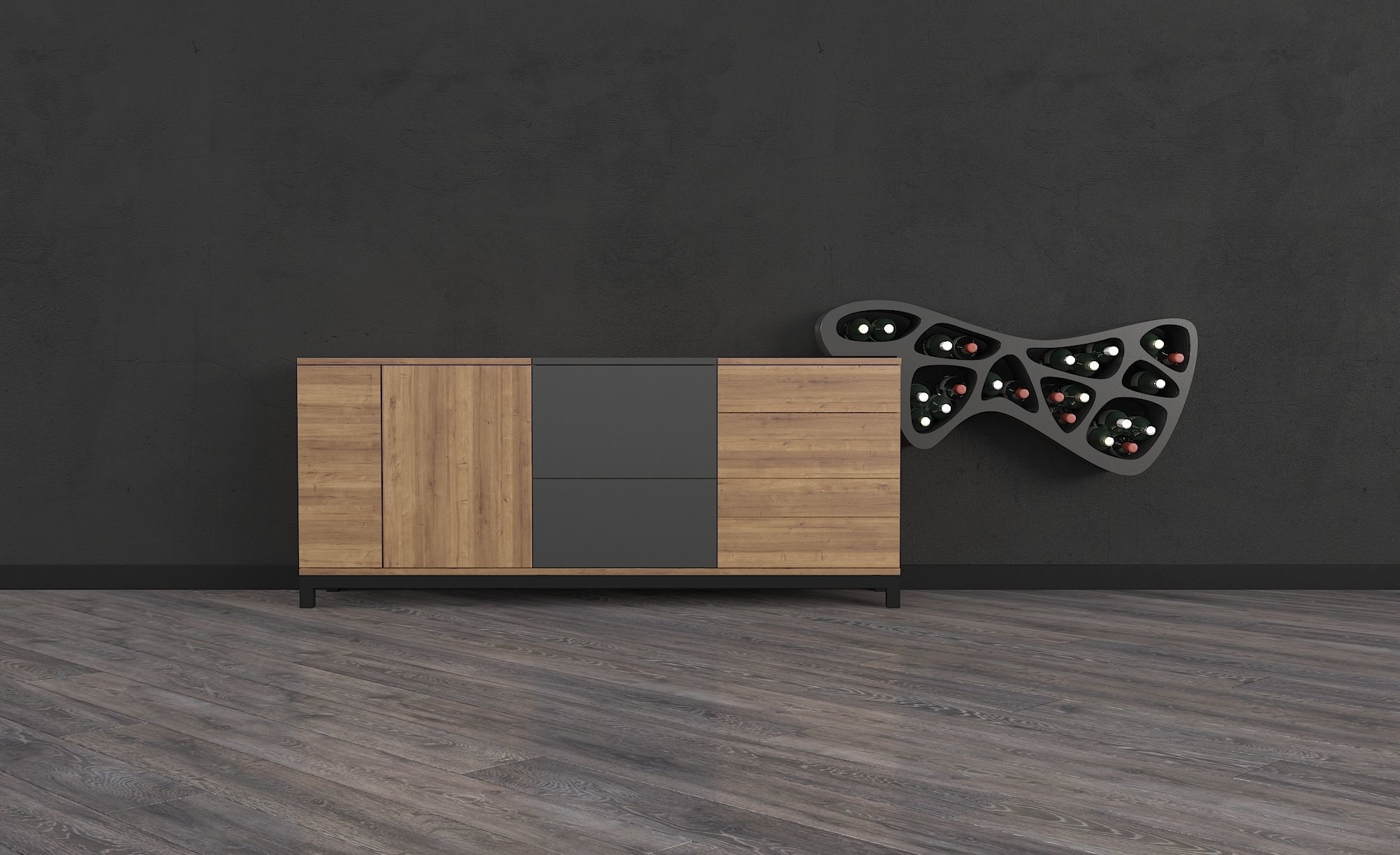 Sideboard Zero with WineRack ButterFly - With Production Drawing 3D ...