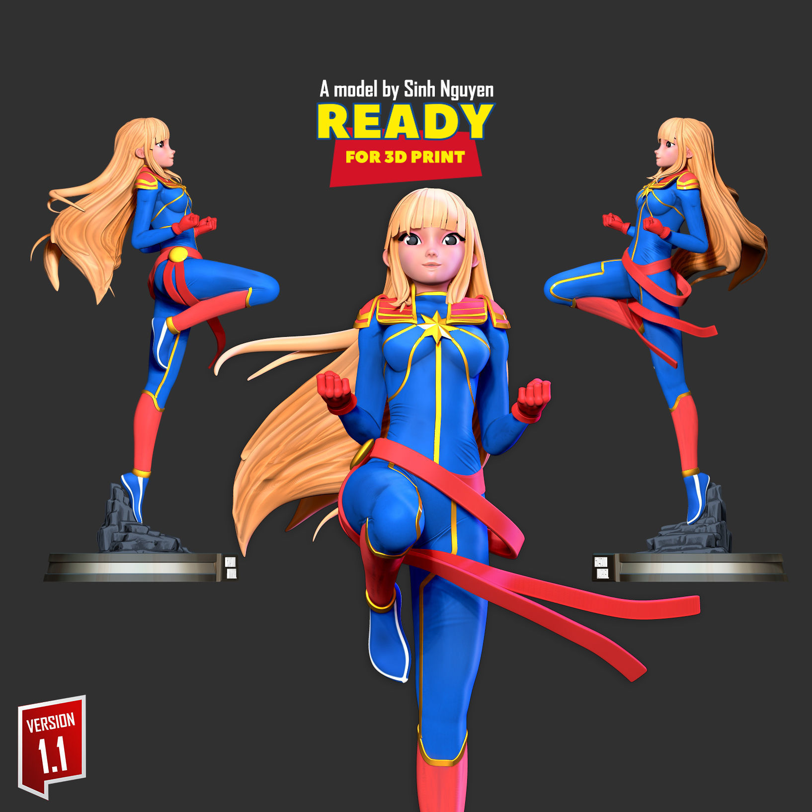 Captain Marvel Stylized Fanart 3D model 3D printable | CGTrader