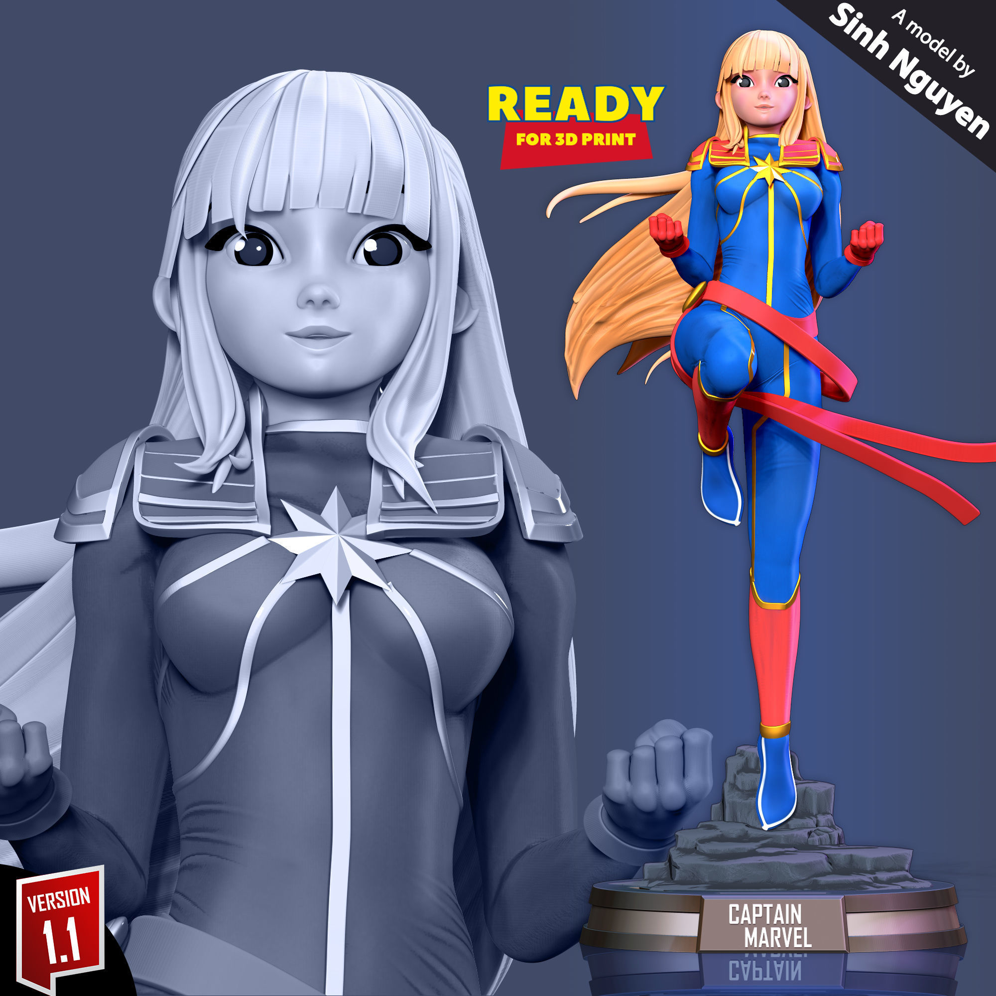 Captain Marvel Stylized Fanart 3D model 3D printable | CGTrader