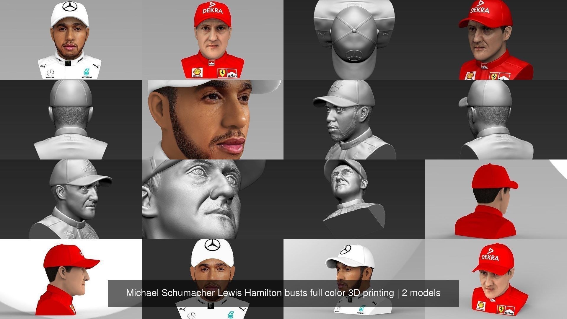 Michael Schumacher Lewis Hamilton busts full color 3D printing 3D Model ...