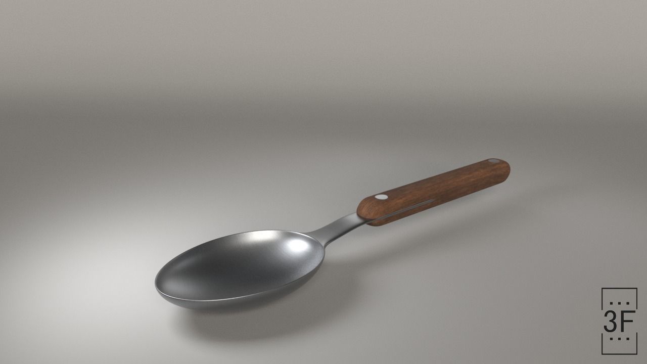 3D model Spoon PBR low poly with wooden handle VR / AR / low-poly ...