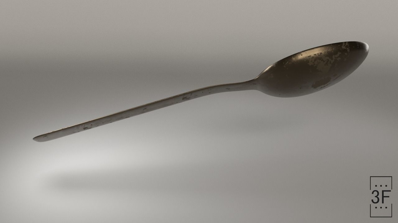 3D model Spoon PBR low poly with wooden handle VR / AR / low-poly ...