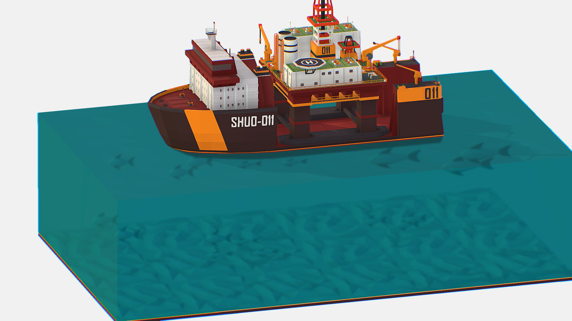 3D model isometric Heavy Lift Vessel with Big Oil Rig VR / AR / low ...
