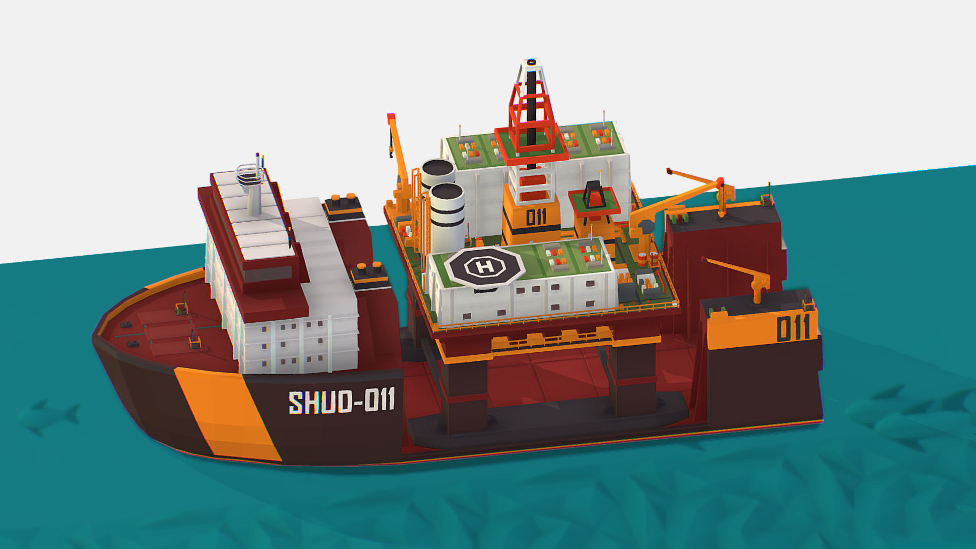 3D model isometric Heavy Lift Vessel with Big Oil Rig VR / AR / low ...